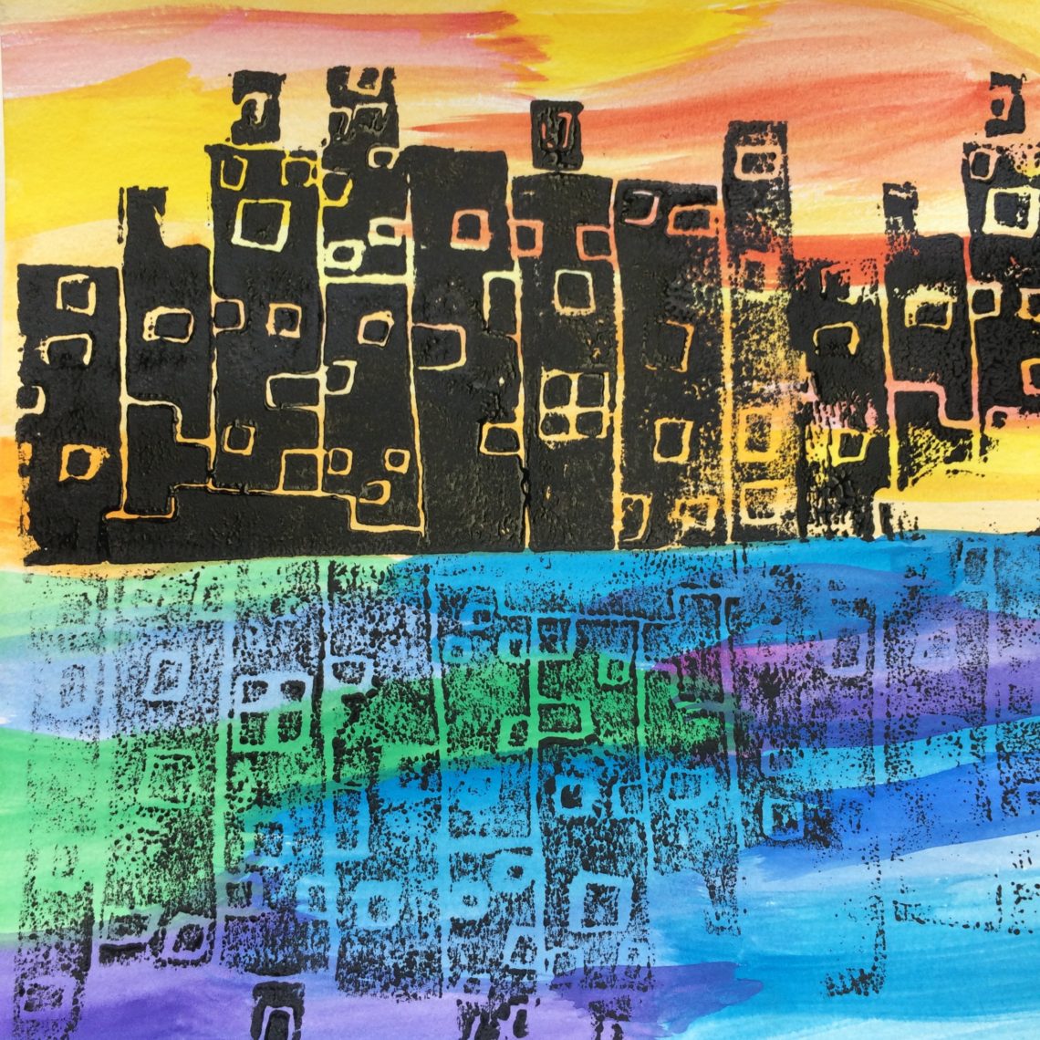 Printmaking I : City Skylines with Reflections – Painted Paper Art