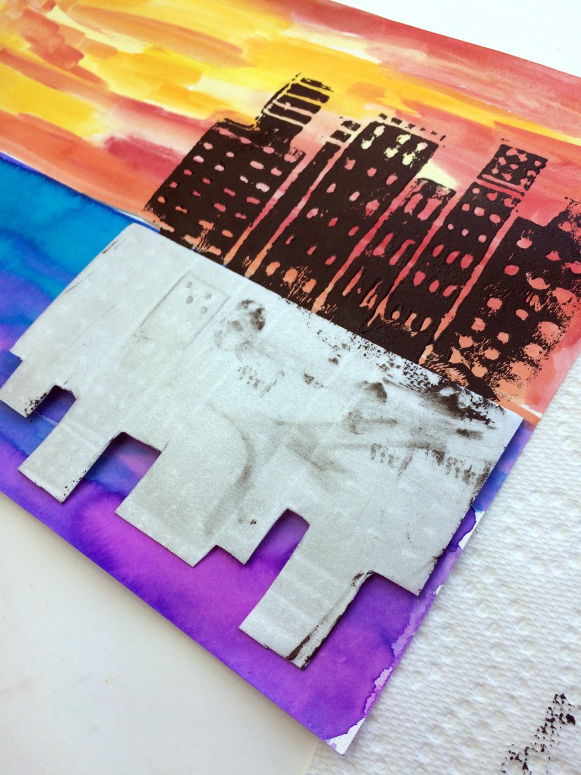 Printmaking I : City Skylines with Reflections