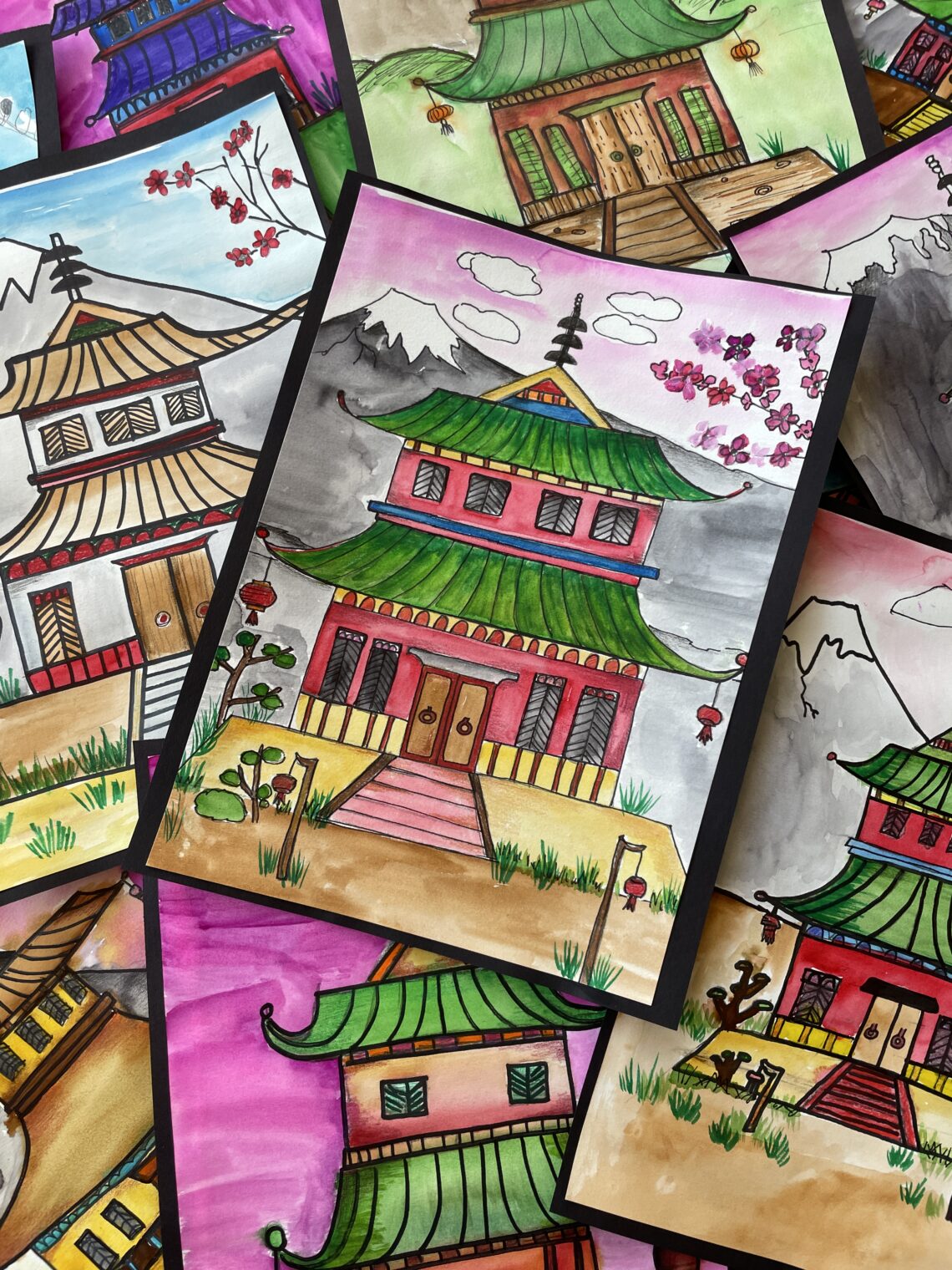 Early Chinese Pagodas – Painted Paper Art